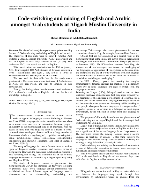 (PDF) Code-switching and mixing of English and Arabic amongst Arab ...