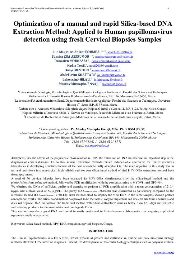 (PDF) Optimization of a manual and rapid Silica-based DNA Extraction ...