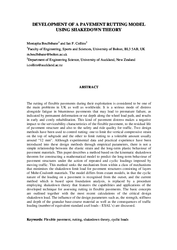 (PDF) DEVELOPMENT OF A PAVEMENT RUTTING MODEL USING SHAKEDOWN THEORY