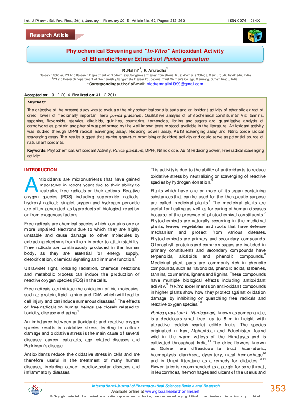 (PDF) Phytochemical Screening and "In-Vitro" Antioxidant Activity of Ethanolic Flower Extracts ...