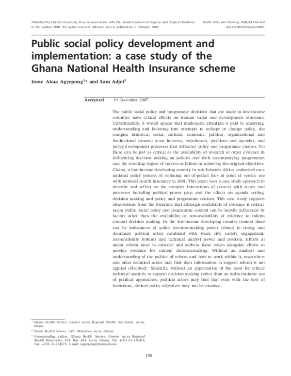 (PDF) Public social policy development and implementation: a case study ...