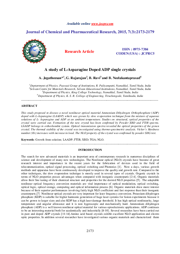 (PDF) A study of L-Asparagine Doped ADP single crystals