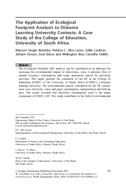 (PDF) The Application of Ecological Footprint Analysis to Distance ...