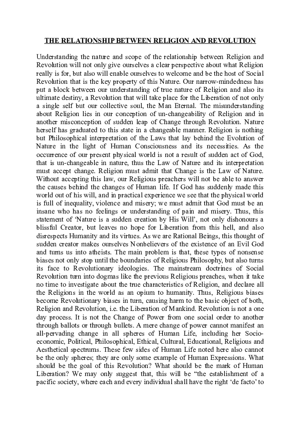 (DOC) THE RELATIONSHIP BETWEEN RELIGION AND REVOLUTION