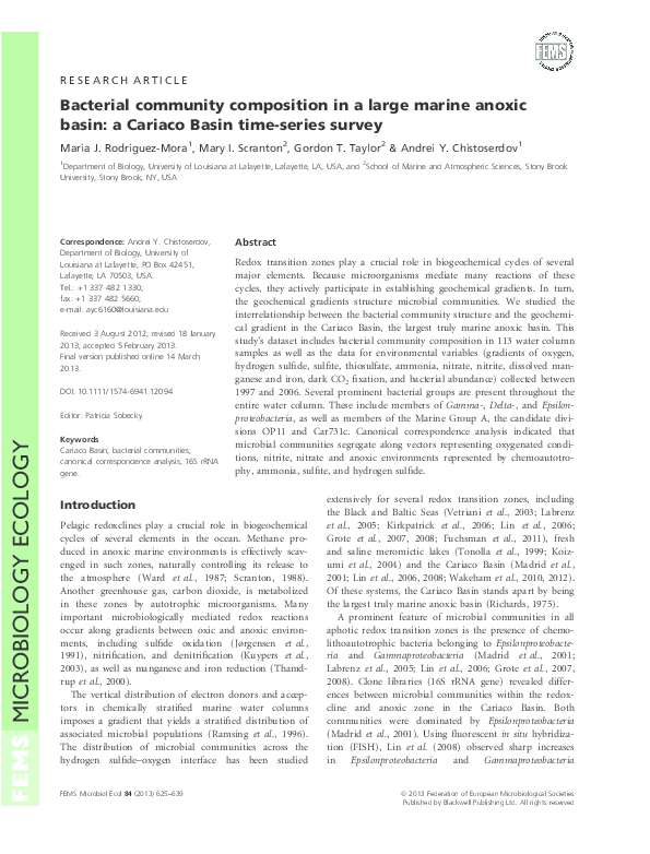 (PDF) Bacterial community composition in a large marine anoxic basin: a ...