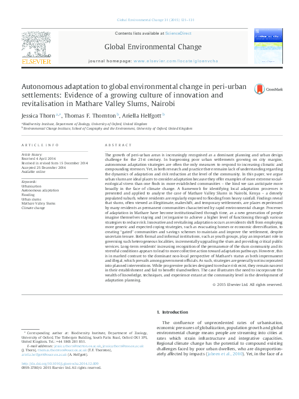 (PDF) Autonomous adaptation to global environmental change in peri ...