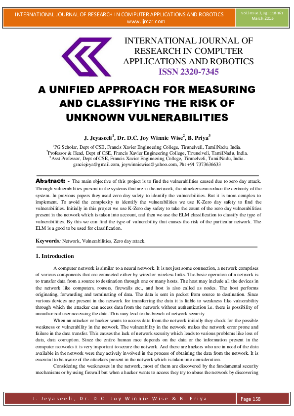 (PDF) A UNIFIED APPROACH FOR MEASURING AND CLASSIFYING THE RISK OF ...