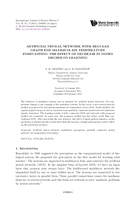 (PDF) ARTIFICIAL NEURAL NETWORK WITH REGULAR GRAPH FOR MAXIMUM AIR TEMPERATURE FORECASTING: THE ...