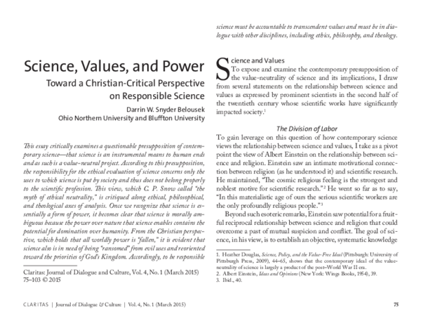 (PDF) Science, Values, and Power: Toward a Christian-Critical ...