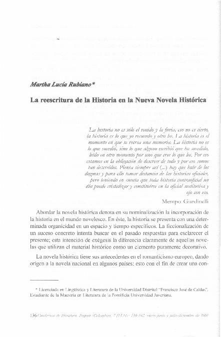 (PDF) Martha Lucía Rubiano, "La reescritura de la Historia en la nueva ...