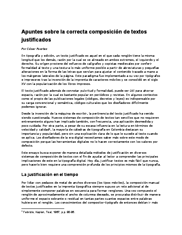 (PDF) Apuntes sobre la correcta composición de textos justificados