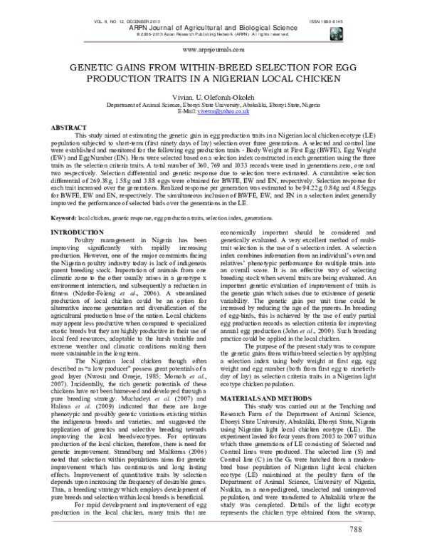 (PDF) GENETIC GAINS FROM WITHIN-BREED SELECTION FOR EGG PRODUCTION ...