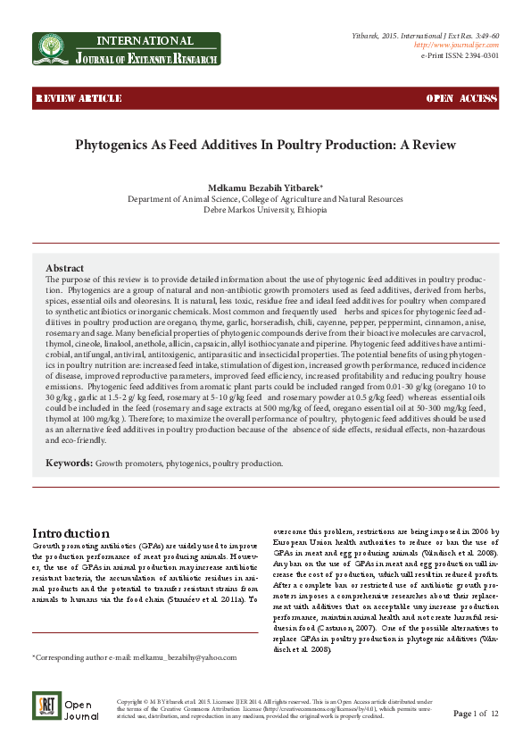(PDF) Phytogenics As Feed Additives In Poultry Production: A Review