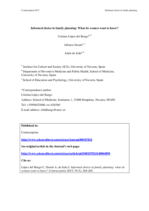 (PDF) Informed choice in family planning: what do women want to know?