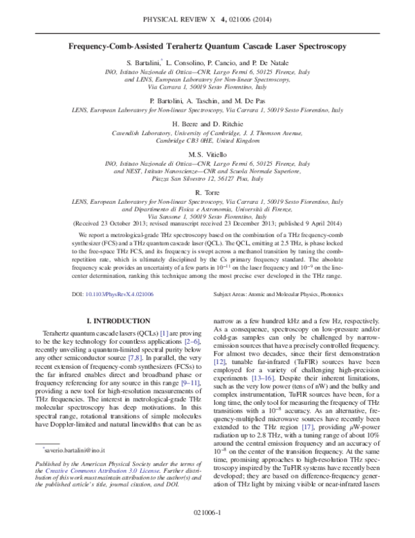 (PDF) Frequency-comb-assisted terahertz quantum cascade laser spectroscopy