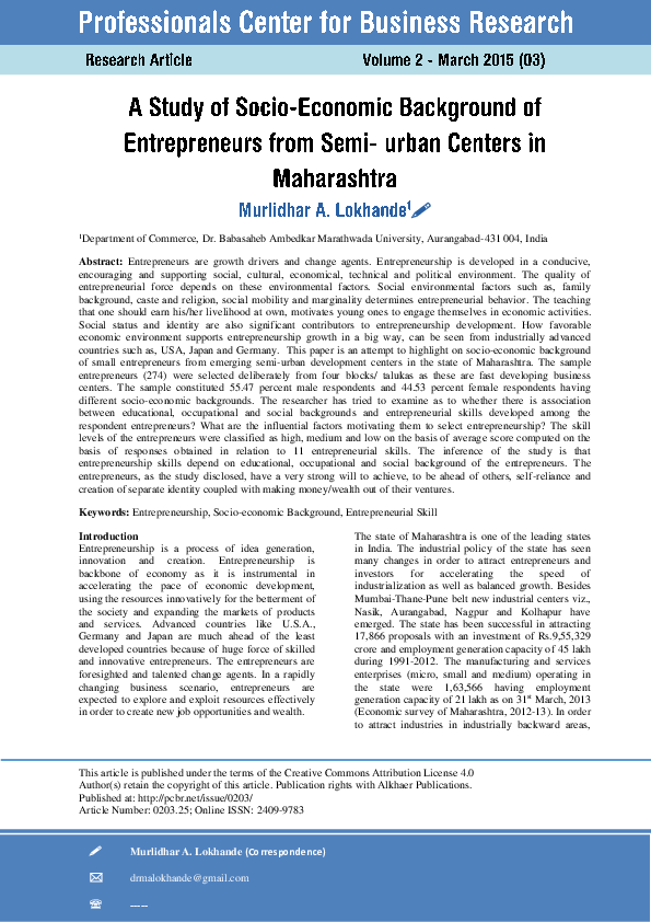 (PDF) A Study of Socio-economic Background of Entrepreneurs from Semi ...