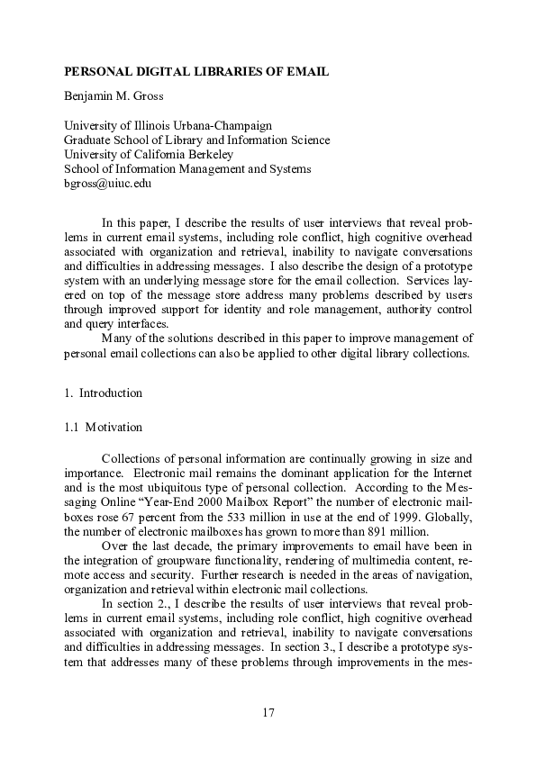 (PDF) Personal digital libraries of email