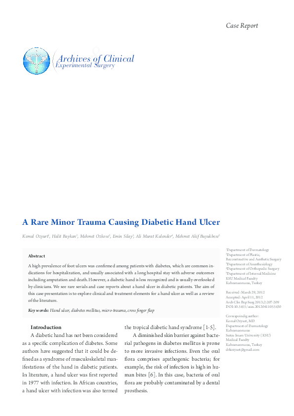 (PDF) A Rare Minor Trauma Causing Diabetic Hand Ulcer