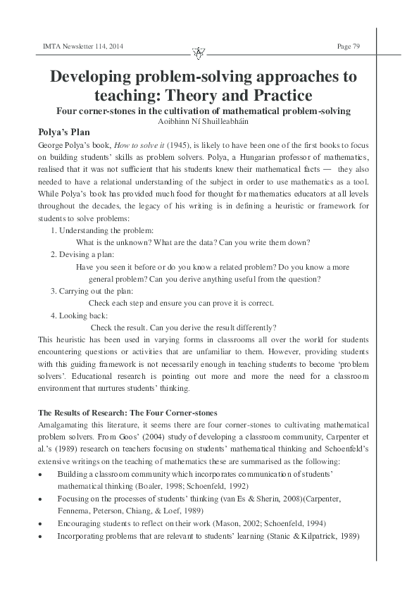 (PDF) Developing Problem-solving Approaches to Teaching: Theory and Practice