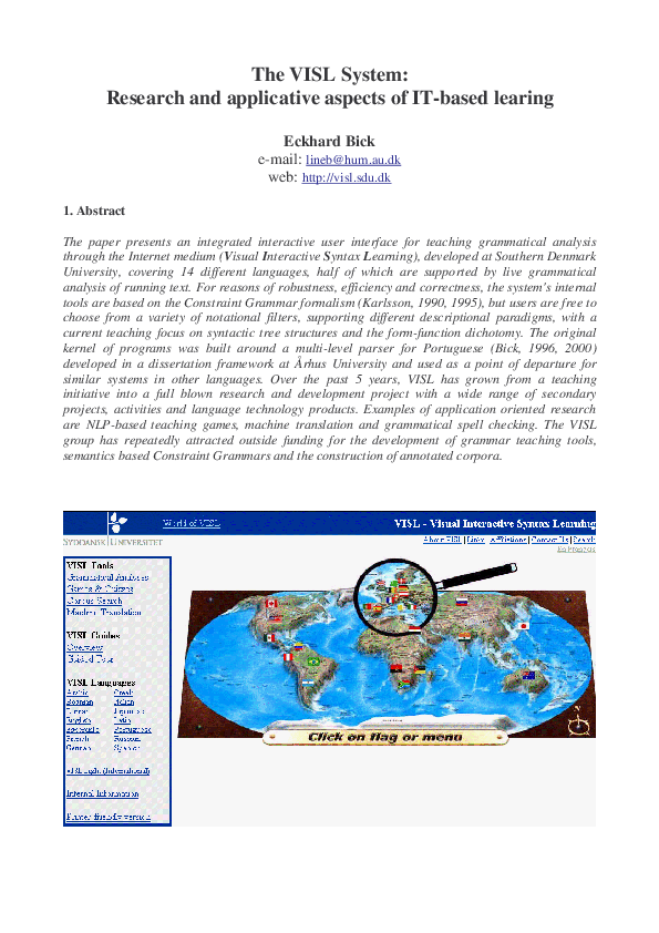 (PDF) The VISL System: Research and applicative aspects of IT-based learing