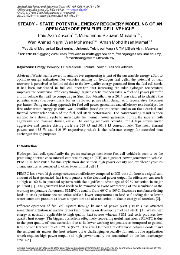(PDF) STEADY - STATE POTENTIAL ENERGY RECOVERY MODELING OF AN OPEN ...