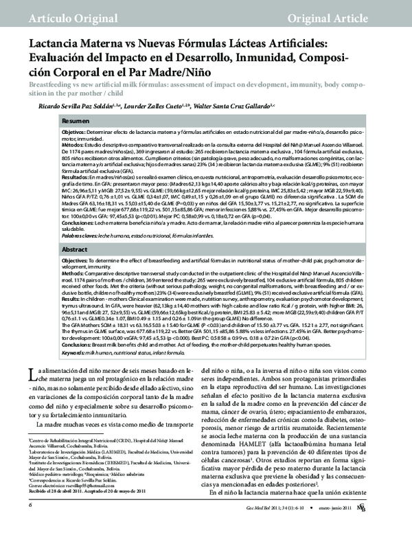 (PDF) Breastfeeding vs new artificial milk fórmulas: assessment of ...