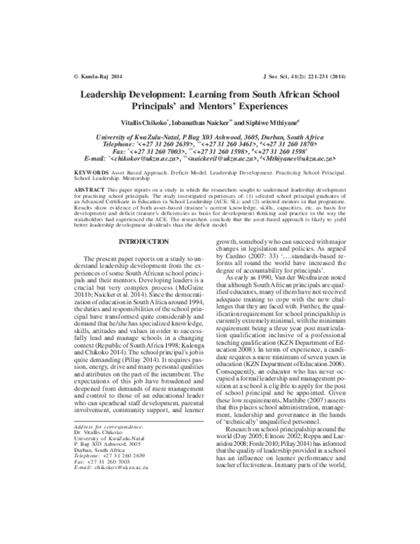(PDF) Leadership development -learning from school school principals ...
