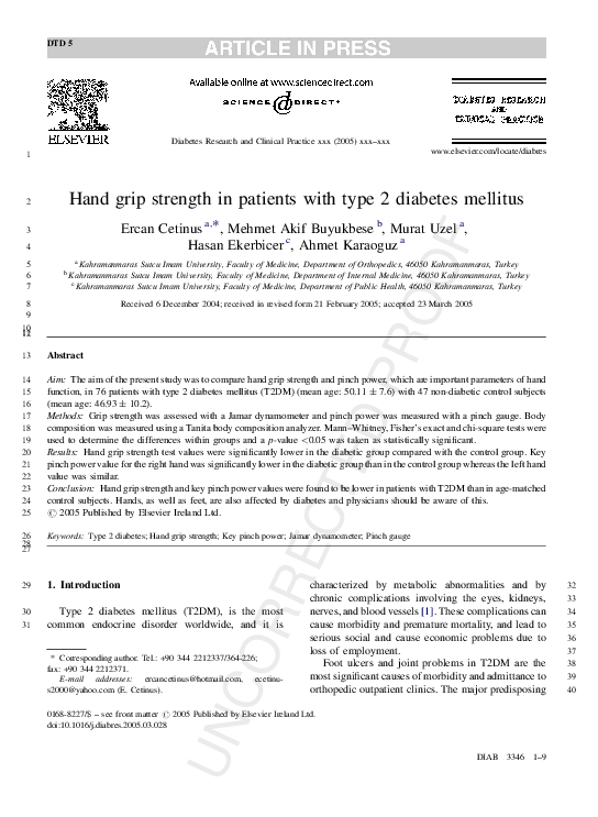 (PDF) Hand grip strength in patients with type 2 diabetes mellitus