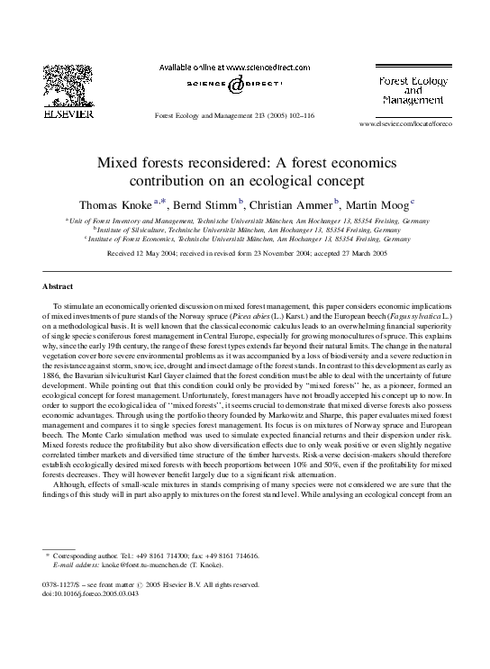 (PDF) Mixed forests reconsidered: A forest economics contribution on an ...