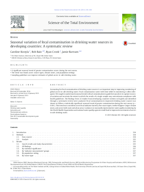 (PDF) Seasonal variation of fecal contamination in drinking water ...