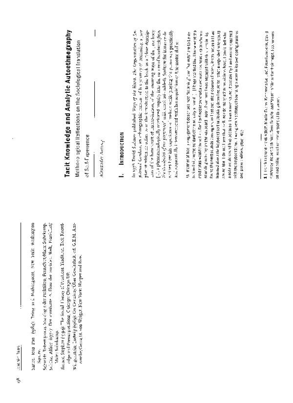 Tacit Knowledge and Analytic Autoethnography: Methodological Reflections on the Sociological ...