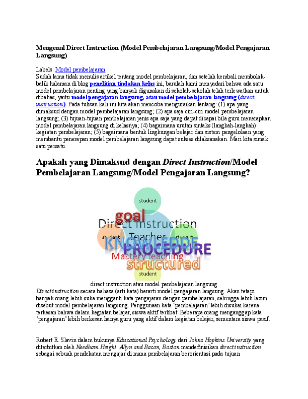 (DOC) Mengenal Direct Instruction (Model Pembelajaran Langsung/Model ...
