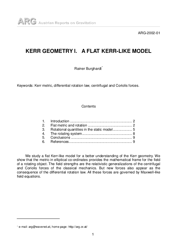 (PDF) Kerr geometry I. A flat Kerr-like model