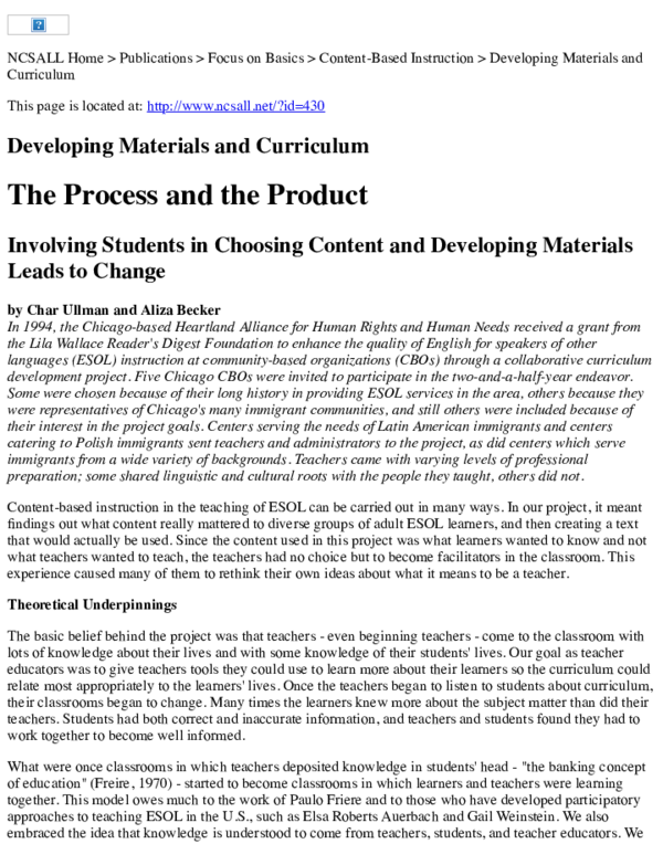 (PDF) The Process and the Product: Involving Students in Choosing ...
