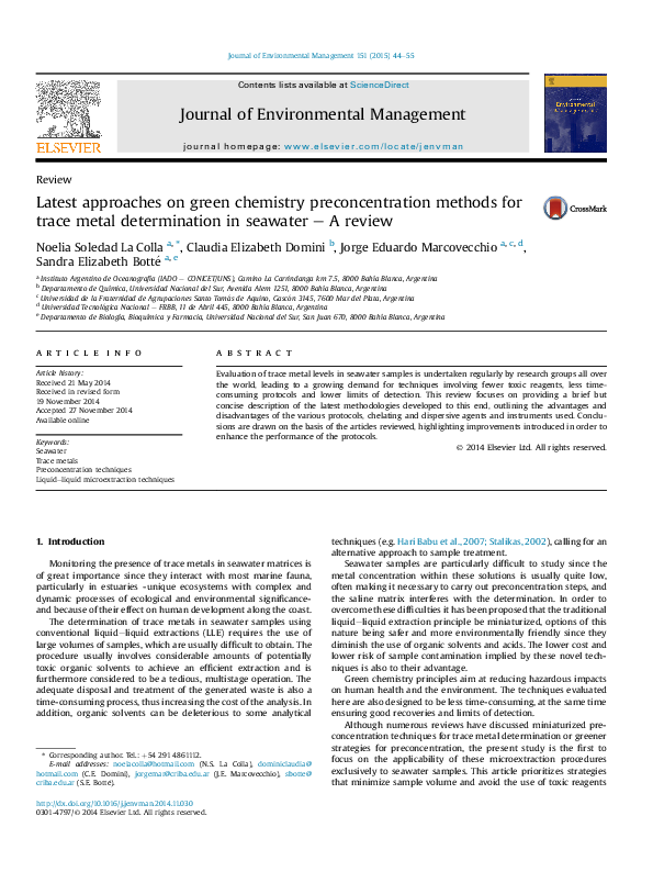Pdf Latest Approaches On Green Chemistry Preconcentration Methods For Trace Metal