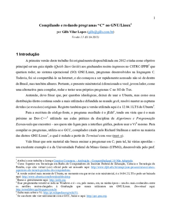 (PDF) Minitutorial Compilando e rodando programas C no GNU/Linux