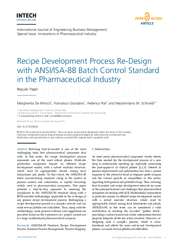 (PDF) Recipe Development Process Re-Design with ANSI/ISA-88 Batch ...