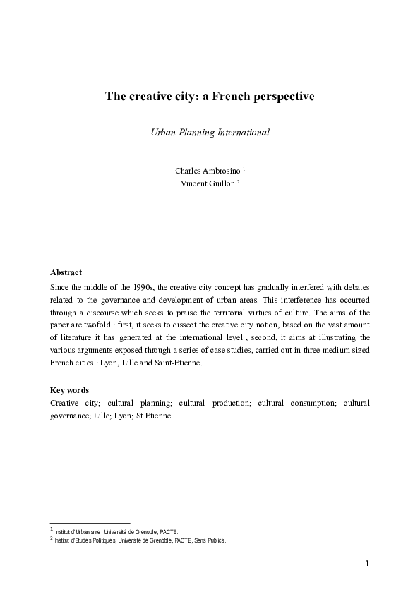 Creative cities : a french perspective