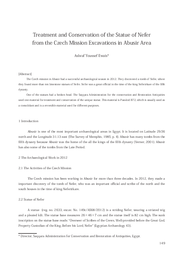 (PDF) conservation and restoration of the statue of Nefer