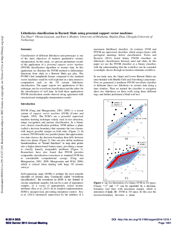 (PDF) Lithofacies classification in Barnett Shale using support vector machines
