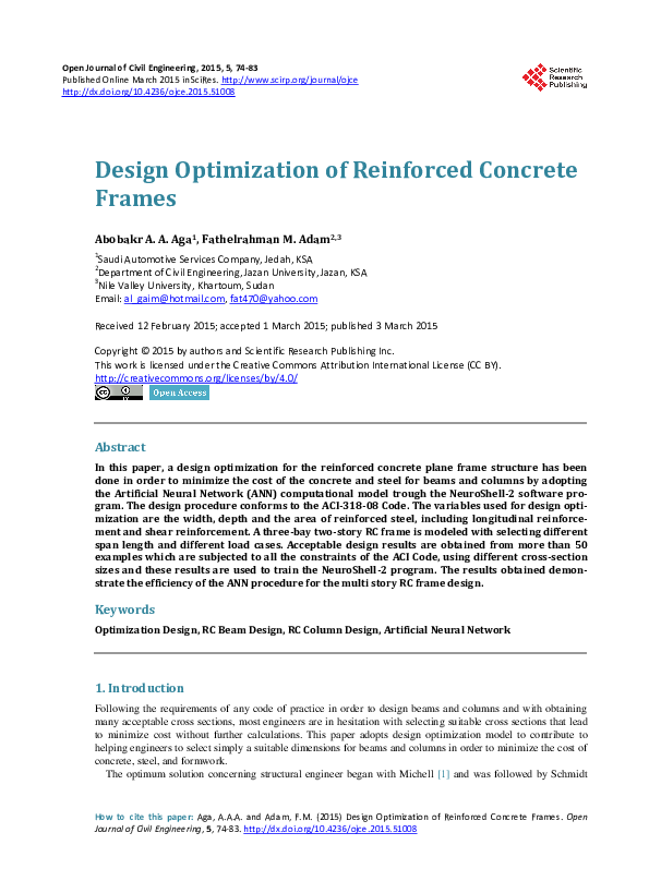 Pdf Design Optimization Of Reinforced Concrete Frames