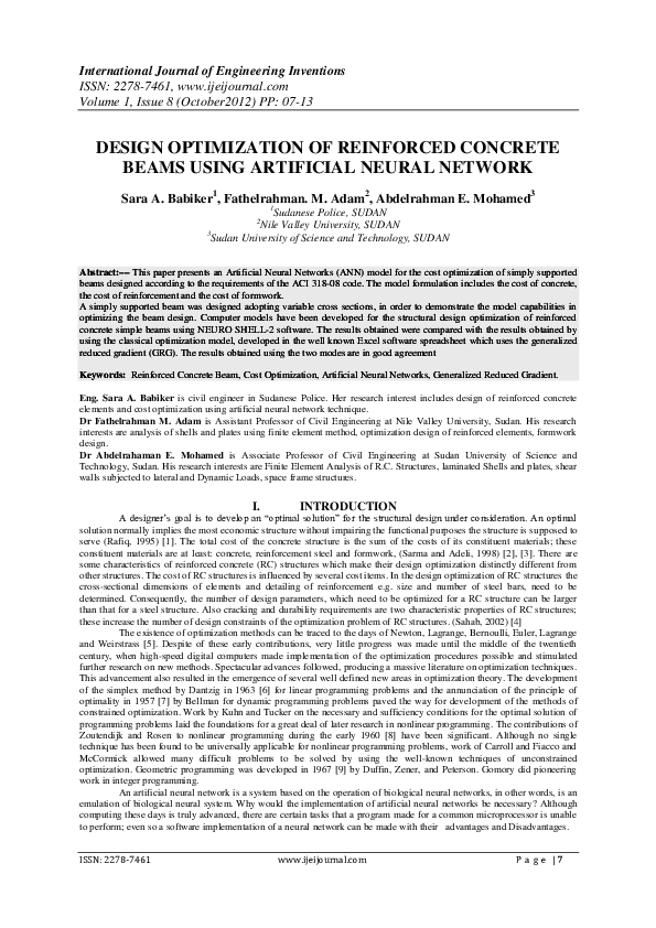 Pdf Design Optimization Of Reinforced Concrete