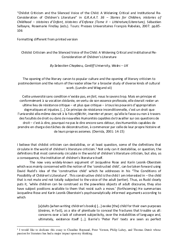 (PDF) Childist Criticism and the Silenced Voice of the Child