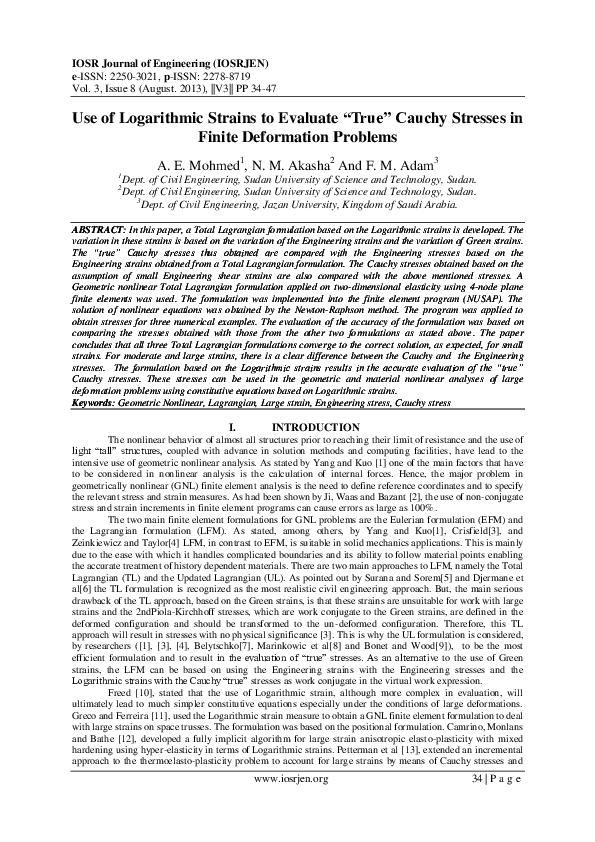 (PDF) Use of Logarithmic Strains to Evaluate “True” Cauchy Stresses in ...