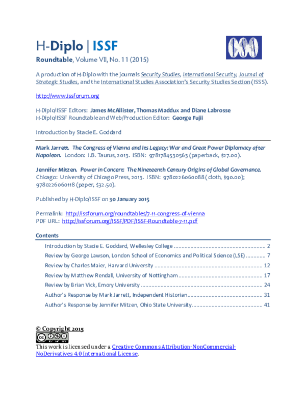 (PDF) H-Diplo/ISSF Roundtable Review of Mark Jarrett, The Congress of ...