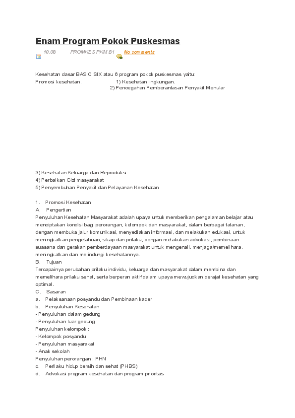 Enam Program Pokok Puskesmas