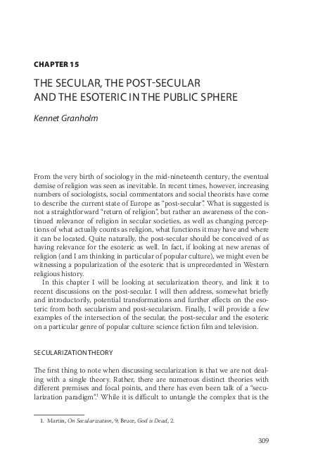 (PDF) The Secular, the Post-Secular, and the Esoteric in the Public Sphere