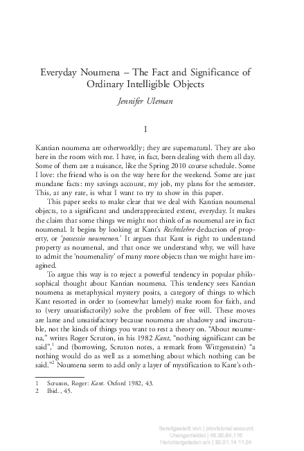 (PDF) Everyday Noumena: The Fact and Significance of Ordinary ...