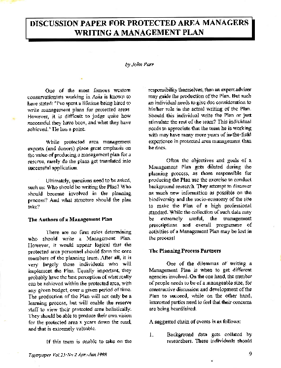 (PDF) Discussion Paper for Protected Area Managers: Writing a ...