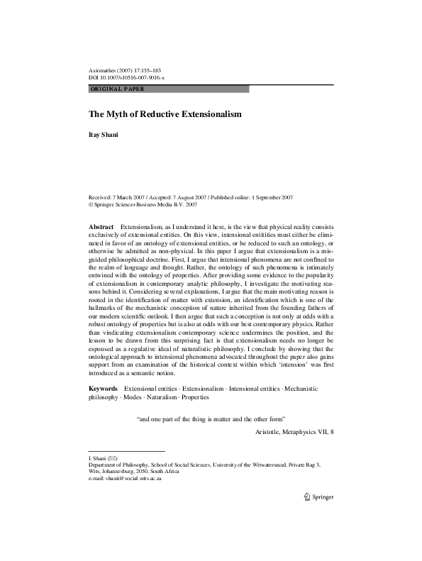 (PDF) The myth of reductive extensionalism